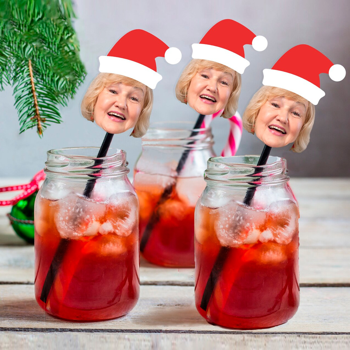 Personalized Drink Stirrers with Face and Santa Hat - Custom Holiday ...