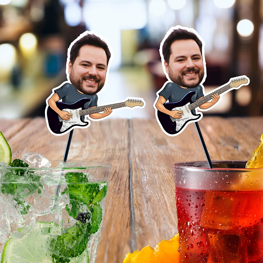 Musician Guitar Guitarist drink stirrers personalized face Custom Party ...