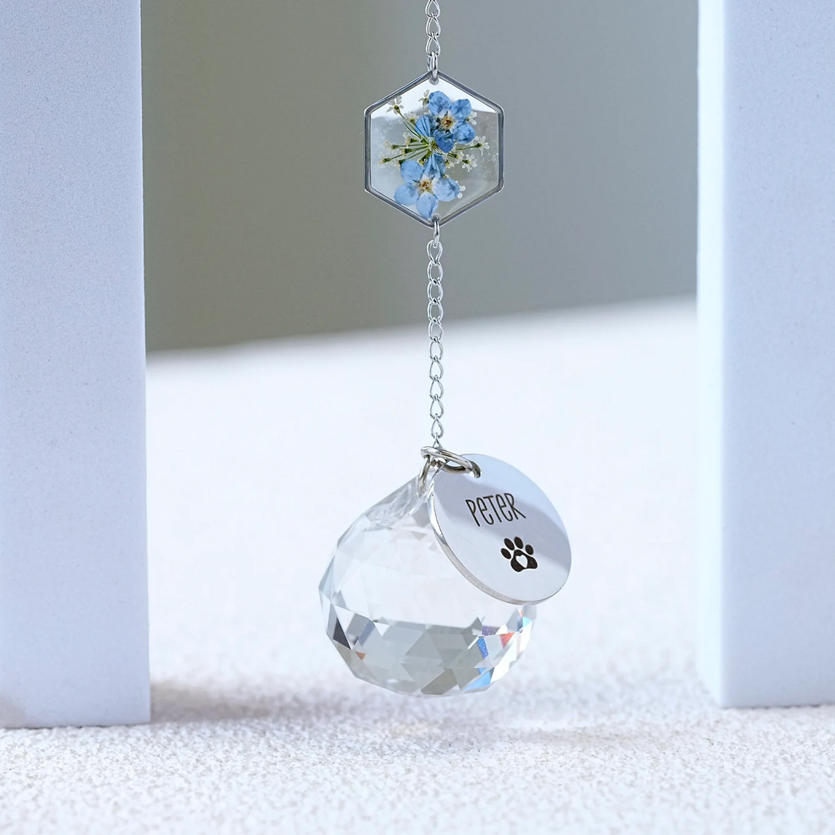 Personalized Forget Me Not Pressed Wind Chime, Customized Crystal Pet ...