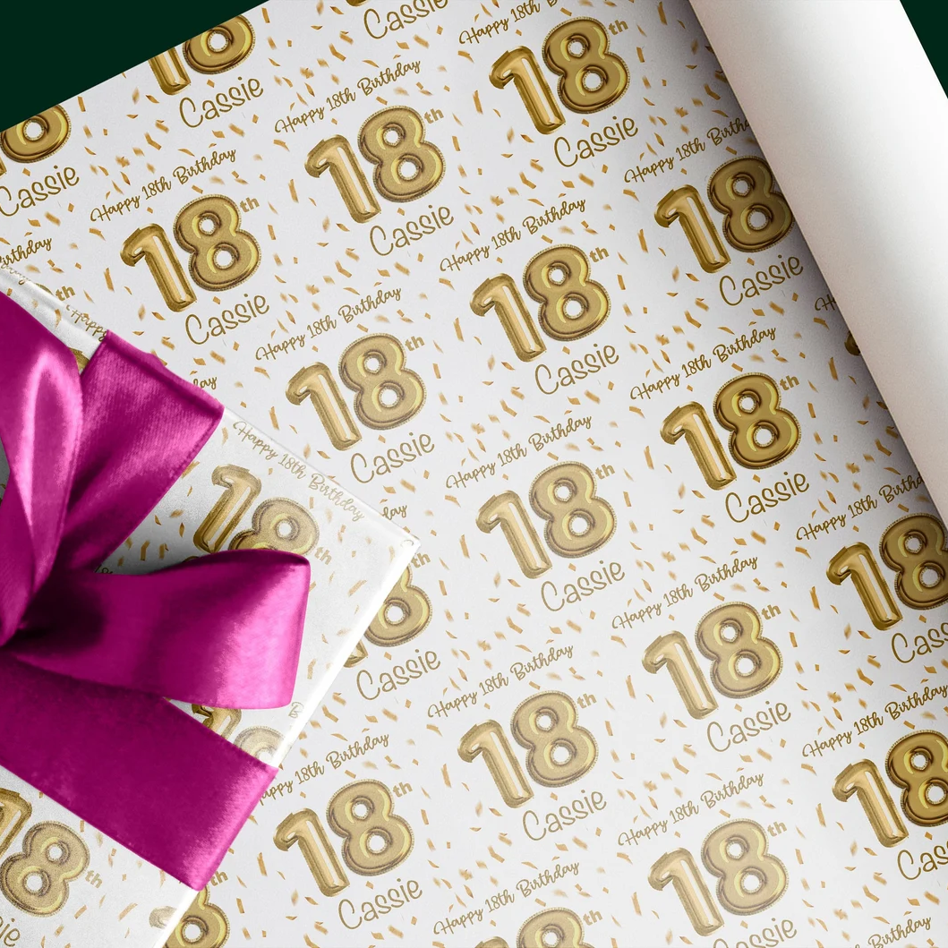 Personalised 18th Birthday Gold Balloon Wrapping Paper | Any Age ...