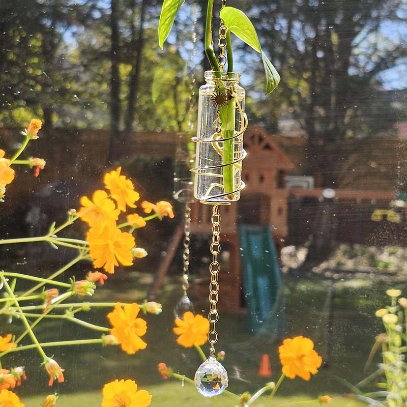 Plant Propagation Station Crystal Suncatcher - Boho Hanging Vase ...