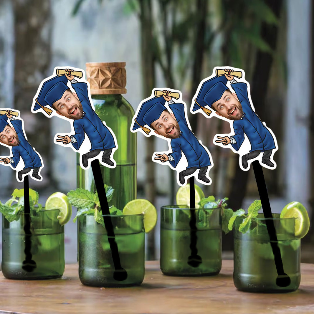 Graduate Custom drink stirrers personalized with face-Graduate Persona ...