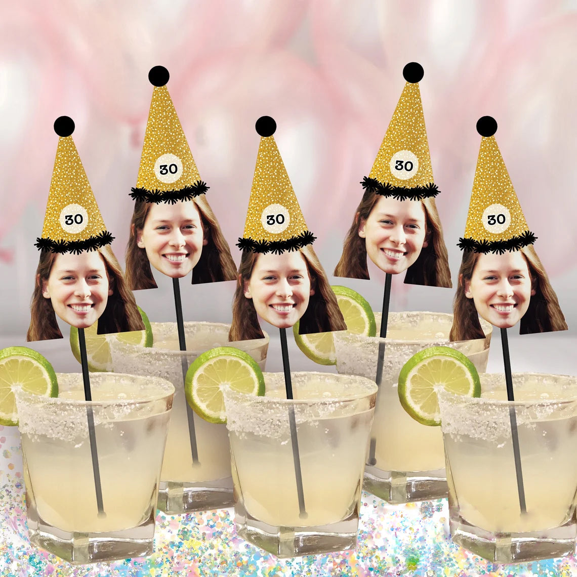 Personalized Birthday Face Drink Stirrers with Age Number - Custom ...